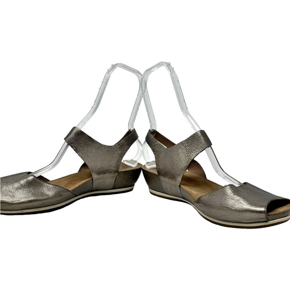 Dansko | Shoes | Dansko Vera Leather Peep Toe Sandals Metallic Pewter ...